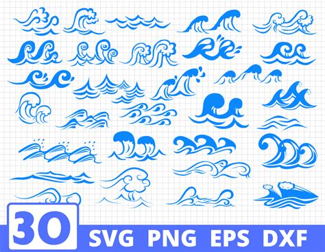 WAVES SVG BUNDLE Wave Vector Ocean Clipart Wave Cricut By