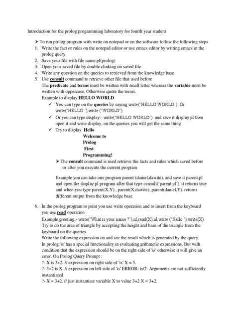 introduction for the prolog programming laboratory pdf area computer science