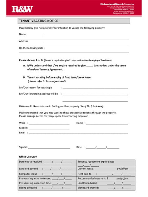 Fillable Online TENANT VACATING NOTICE Bmediabbcorewebbbcombau Fax