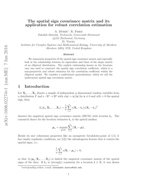 pdf the spatial sign covariance matrix and its application for robust correlation estimation