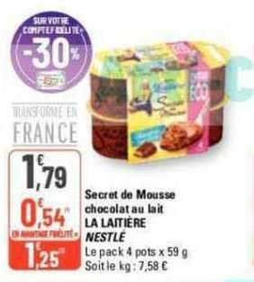 Promo Secret De Mousse Chocolat Au Lait La Laitière Nestlé chez G20