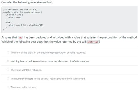 solved consider the following recursive method public