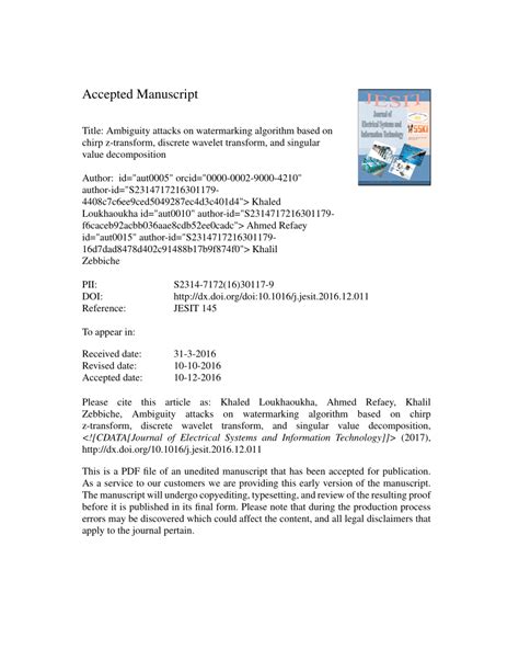 pdf ambiguity attacks on watermarking algorithm based on chirp z transform discrete wavelet