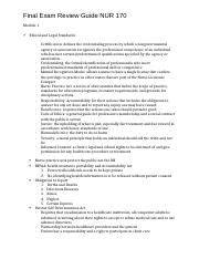 Corrected Nursing 170 Final Docx Final Exam Review Guide NUR 170