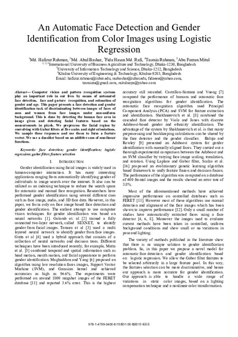pdf an automatic face detection and gender identification from color images using logistic