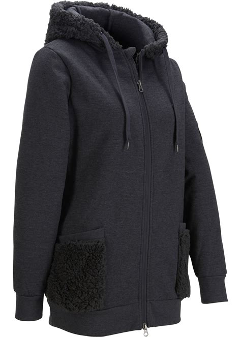 Veste Sweat Douce En Polaire Peluche Avec Capuche Anthracite Chin