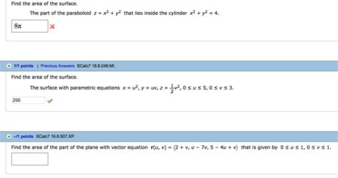 solved find a parametric representation for the part of the