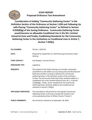 Fillable Online Staff Report Zoning Ordinance Text Amendment Z TA 1 19