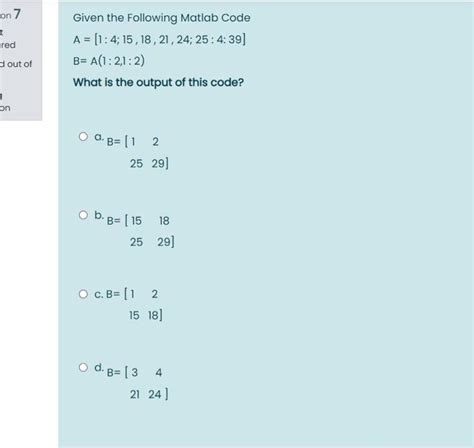 Solved On T Red Given The Following Matlab Code A Chegg