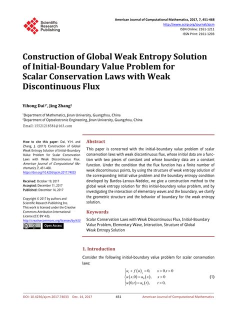 pdf construction of global weak entropy solution of initial boundary value problem for scalar