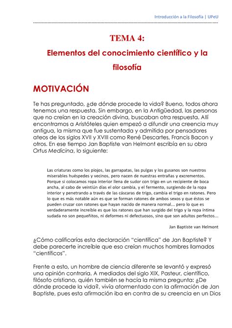 Tema 4 Elementos del conocimiento científico y la filosofía TEMA 4