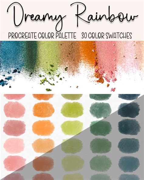 Dreamy Rainbow Procreate Color Palette 30 Color Swatches Rainbow Color