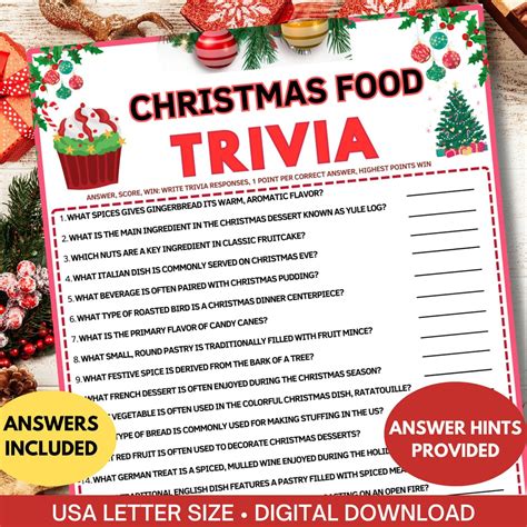 Christmas Food Trivia Gamechristmas Party Printable Quiz Etsy