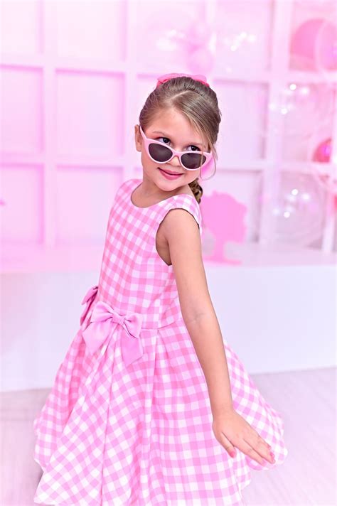 Comprar Vestido Rodado Barbie Xadrez Rosa Madaminha Moda Infantil