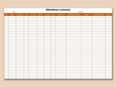 EXCEL Of Attendance Summary Xlsx WPS Free Templates