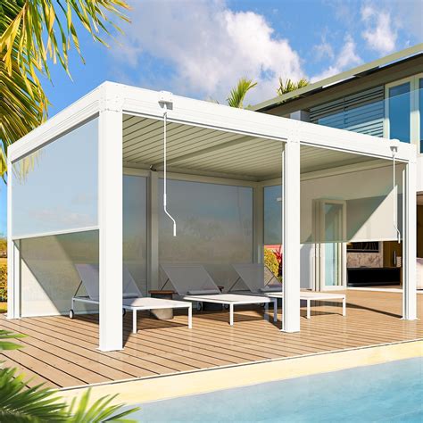Erommy Outdoor Louvered Pergola With Adjustable Aluminum Rainproof Roof