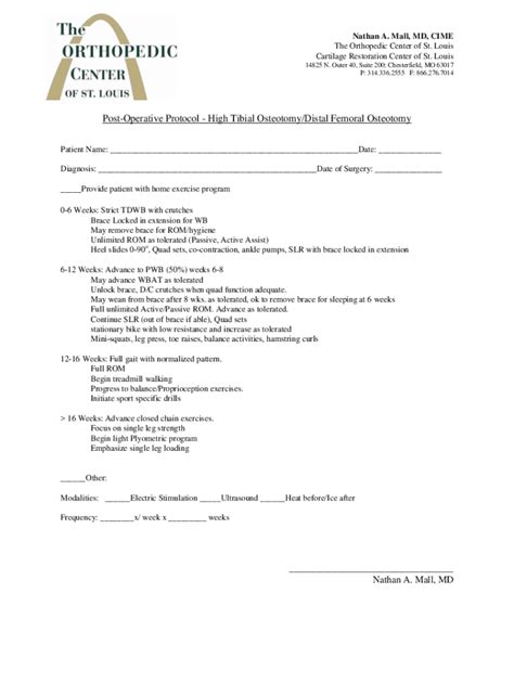 Fillable Online Post Operative Protocol High Tibial Osteotomy Distal