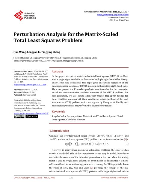 pdf perturbation analysis for the matrix scaled total least squares problem