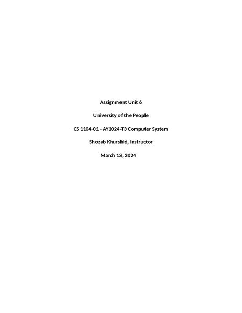 computer system assignment unit 6 assignment unit 6 university of the people cs 1104 01