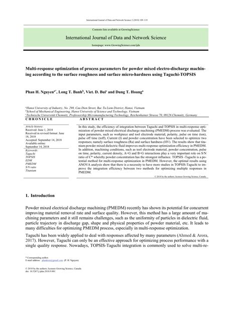 pdf multi response optimization of process parameters for powder mixed electro discharge