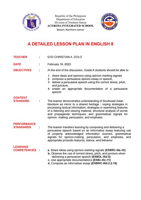 Deped Lesson Plan Format Catalog Library