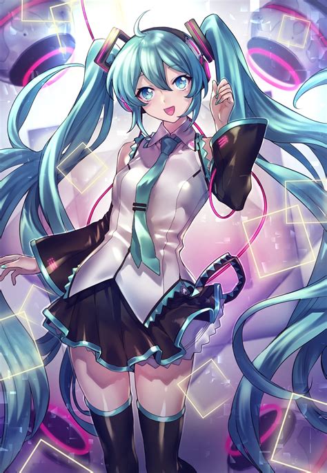 Stockings Hatsune Miku Anime Anime Girls Blue Hair Headphones Long Hair Thigh Highs