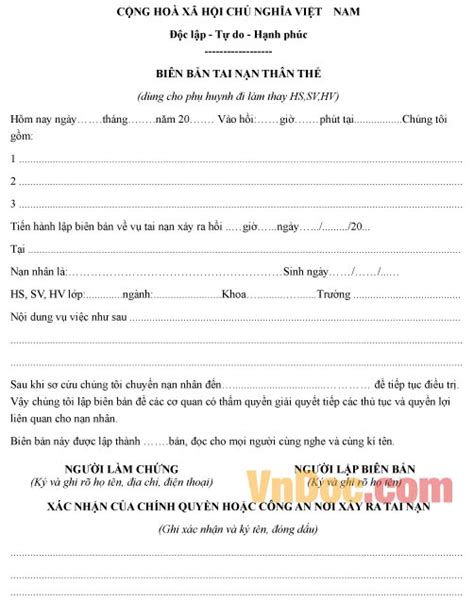 Mẫu biên bản tai nạn thân thể Biên bản tai nạn thân thể HoaTieu vn