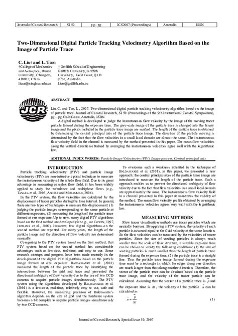 pdf two dimensional digital particle tracking velocimetry algorithm based on the image of