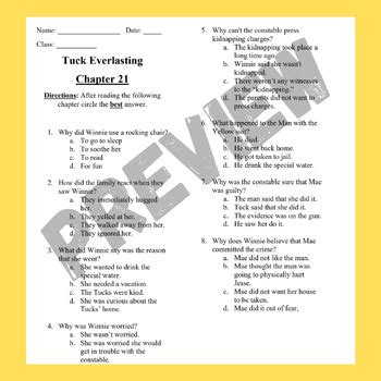 Tuck Everlasting Book Test Chapter By Ms Baileys Classroom Tpt