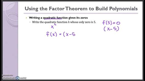 writing a quadratic function given its zeros youtube