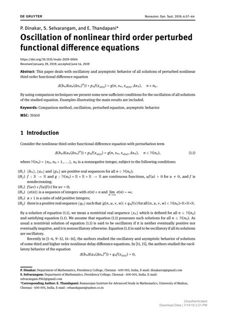 pdf oscillation of nonlinear third order perturbed functional difference equations