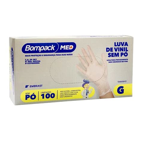 Luva De Vinil Sem Pó C 100 Unidades Bompack Lupel