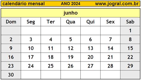 Calend Rio Mensal Junho De Imprimir M S De Junho