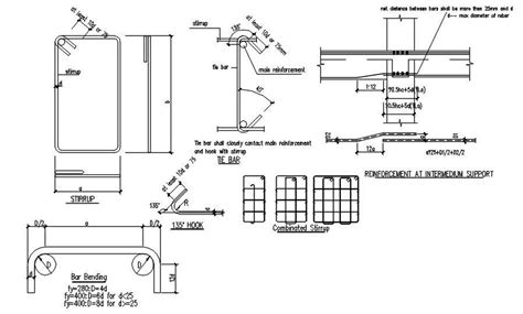 Beam Stirrup And Tie Bar Details In AutoCAD 2D Drawing Dwg File CAD