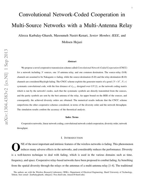 pdf convolutional network coded cooperation in multi source networks with a multi antenna relay