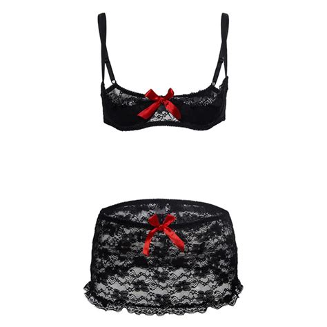 Sexy Lace Bra Sets Lace Open Cup Bra Garter Skirt Sexy Lingerie Women