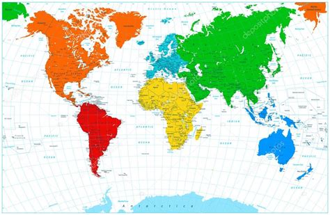 Mapa del mundo con continentes coloridos vector gráfico vectorial