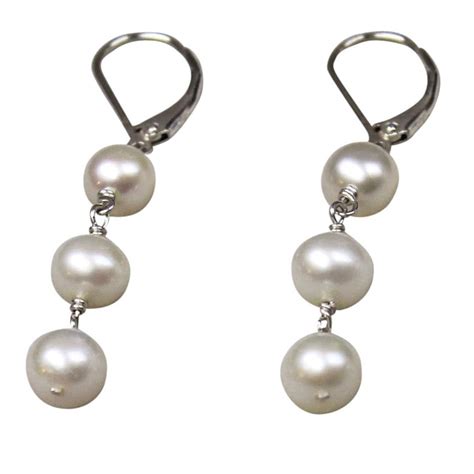 Dangle Pearl Earring Triple Drop Pearl 3 Pearls Sterling Etsy