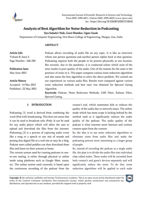 pdf analysis of best algorithm for noise reduction in podcasting