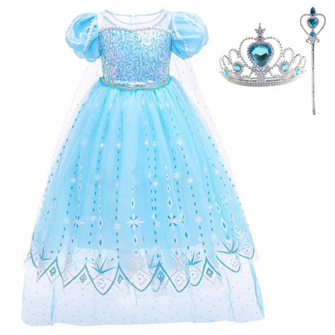 Girls Elsa Princess Dress Puff Sleeve Cosplay Gown Halloween Christmas Party Outfit