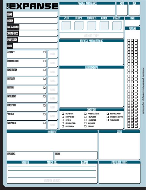 Expanse Rpg Form Fillable Sheet Printable Forms Free Online