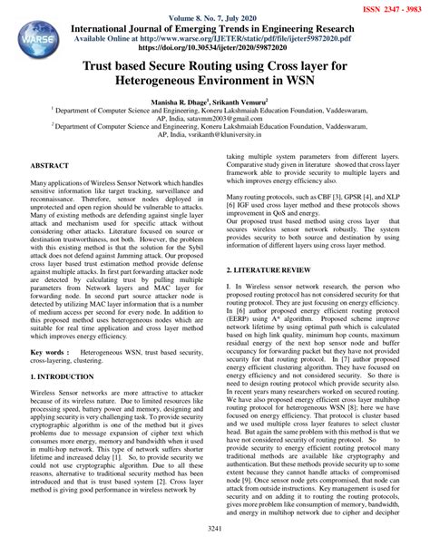 pdf trust based secure routing using cross layer for heterogeneous environment in wsn