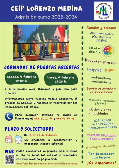 El colegio Lorenzo Medina celebrará sus jornadas de puertas abiertas