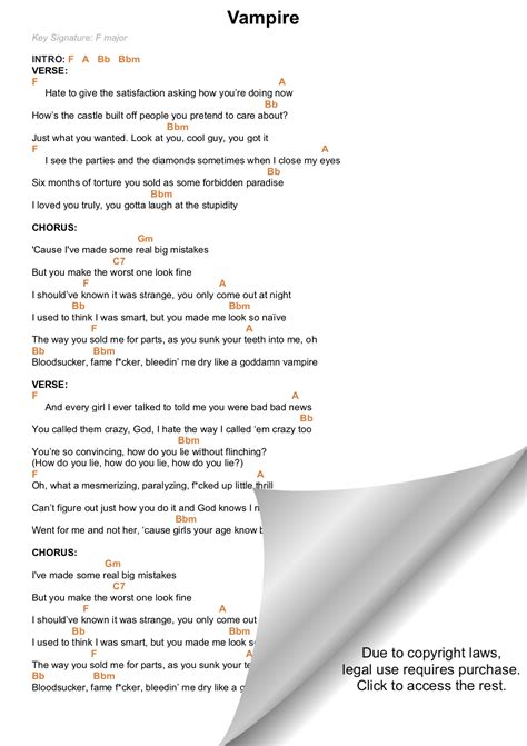 VAMPIRE OLIVIA RODRIGO PIANO CHORDS Lyrics Bitesize Piano