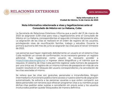 Consulado de México en La Habana asignará más de 5 000 citas para visas