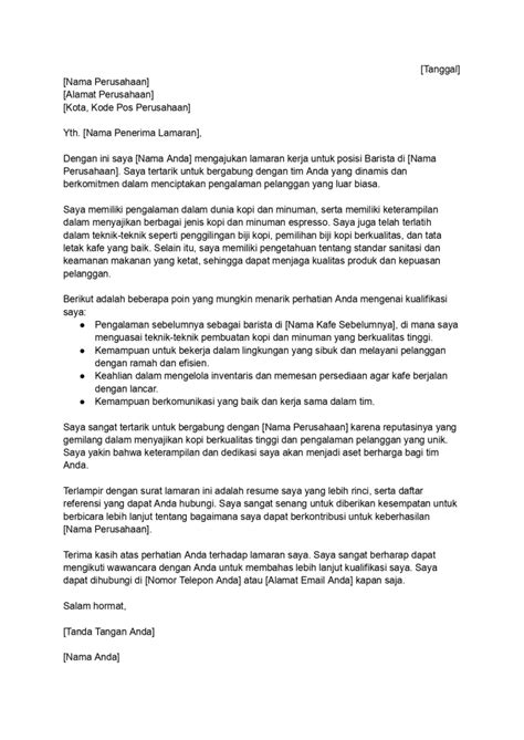 5 Contoh Surat Lamaran Kerja Barista Yang Menarik Dan Meyakinkan Rekruter