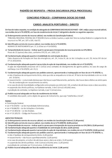 PDF PADRÃO DE RESPOSTA PROVA DISCURSIVA PEÇA PADRÃO DE RESPOSTA