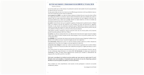 Grève du 19 avril 2018 Lettre aux parents SNUipp FSU 72