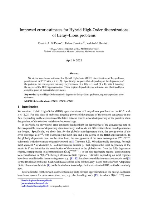 pdf improved error estimates for hybrid high order discretizations of leray lions problems