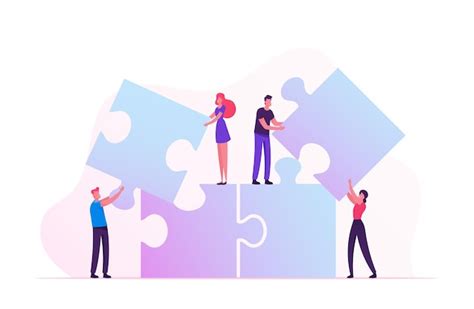 Metáfora del trabajo en equipo personas conectando elementos de